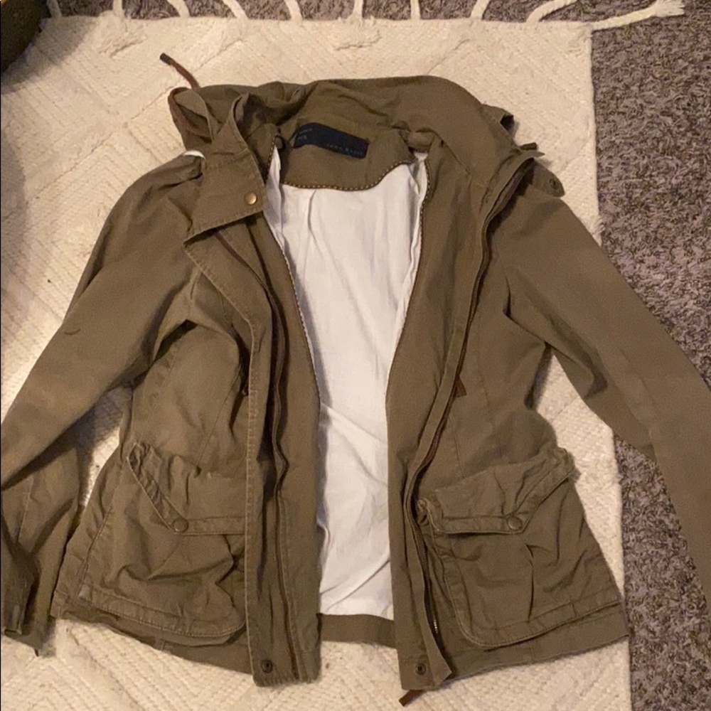 Zara Basic Army Green Coat Utility Jacket Large - Gem